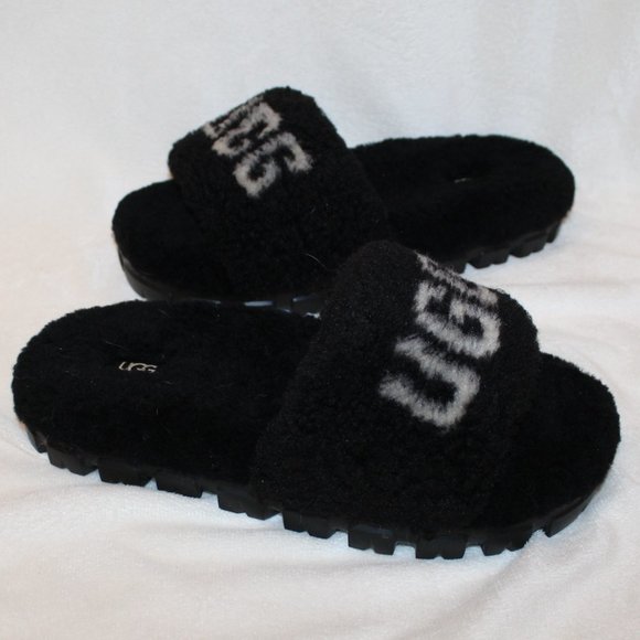 UGG | Shoes | Nib Ugg Cozetta Curly Logo Shearling Slipper Sandals ...